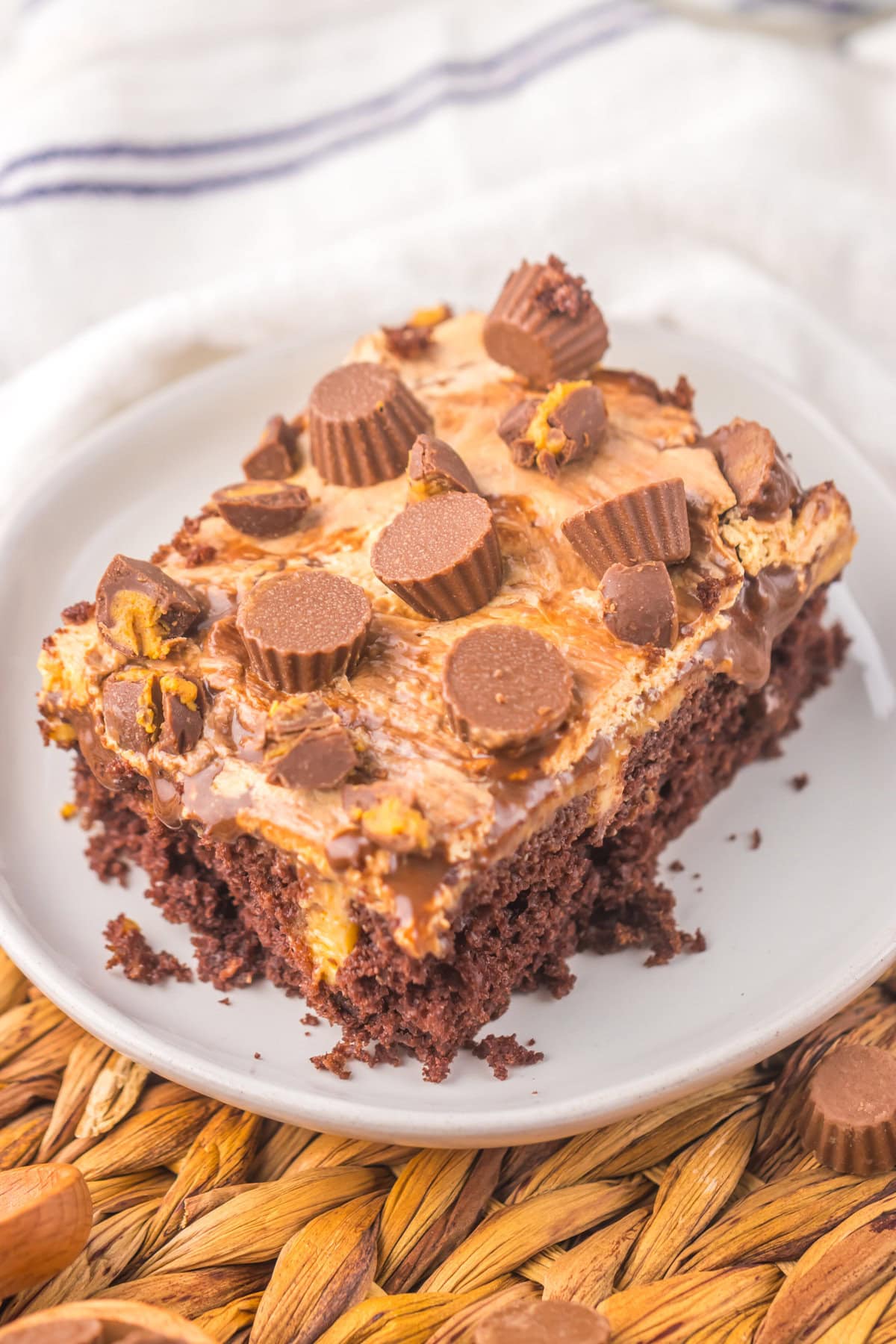 Chocolate Peanut Butter Poke Cake - The Cookin Chicks